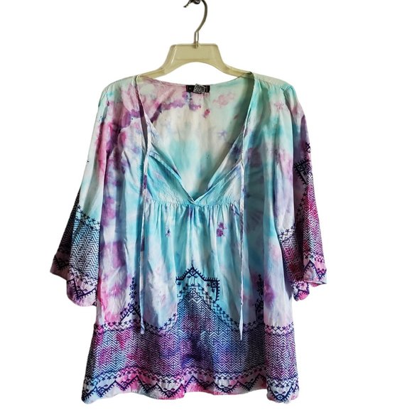 XCVI | Tops | Xcvi Watercolor Dye Tied Boho Embroidered Blouse Medium ...
